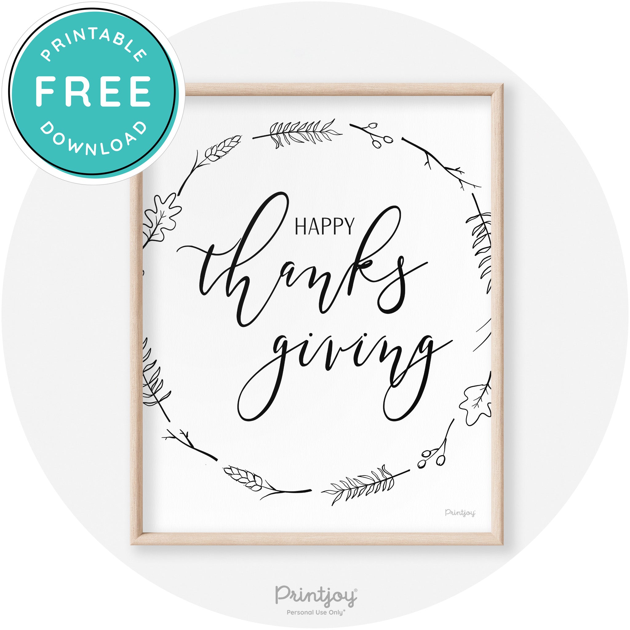 Happy Thanksgiving Wreath Transitional Wall Art Decor Free Printable
