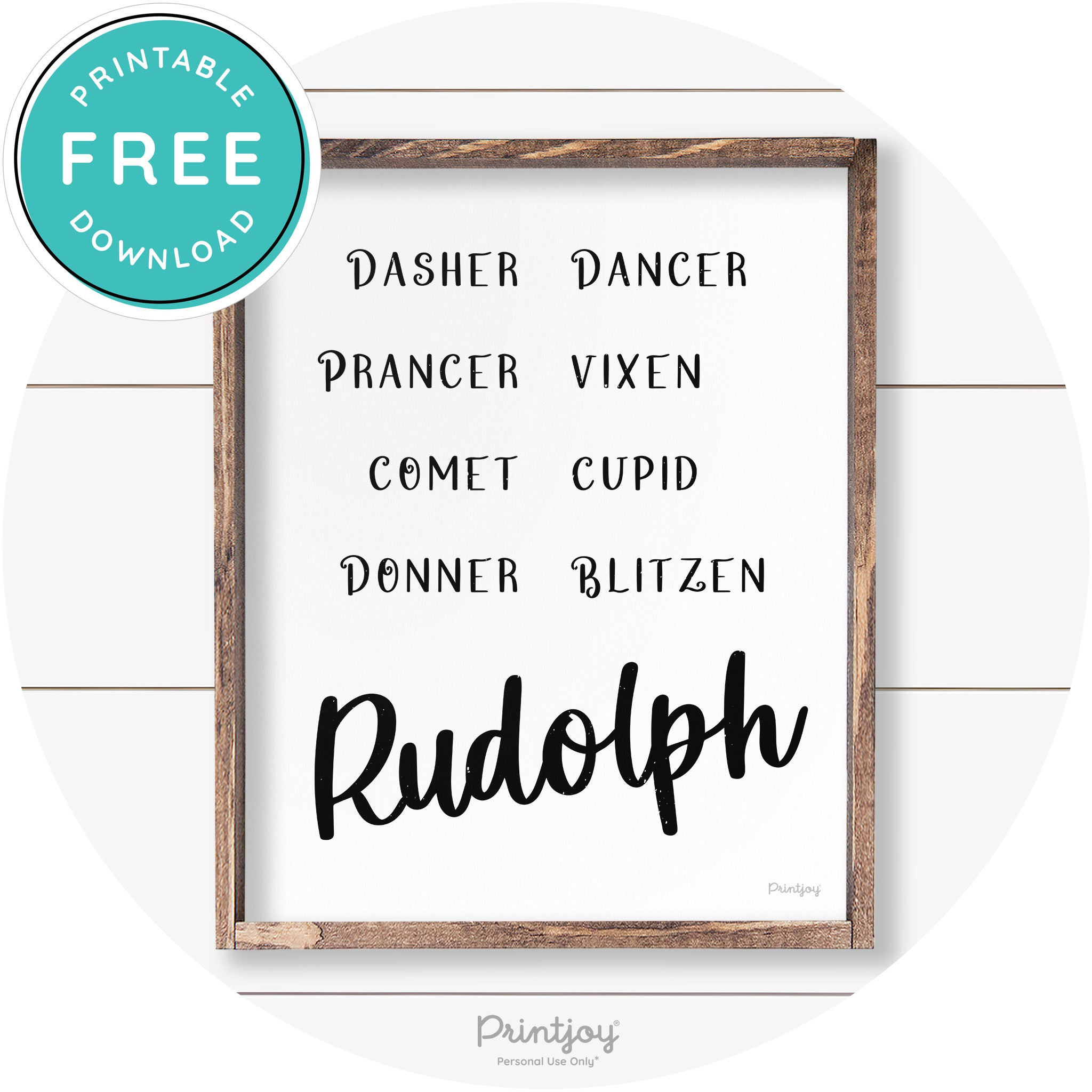 Rudolph Reindeer Christmas Farmhouse Wall Art Decor Free Printable