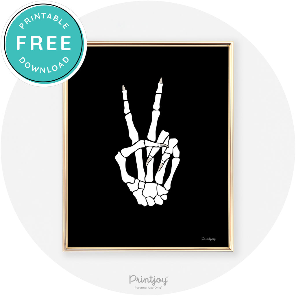 Skeleton Peace Hand Fun Cute Chic Halloween Wall Art Free Printable