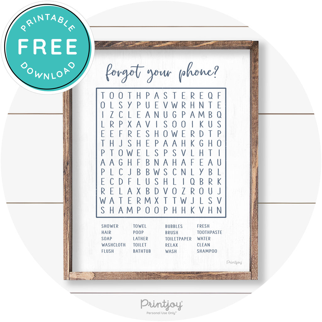 Forgot Your Phone Word Search Funny Bathroom Art Free Printable