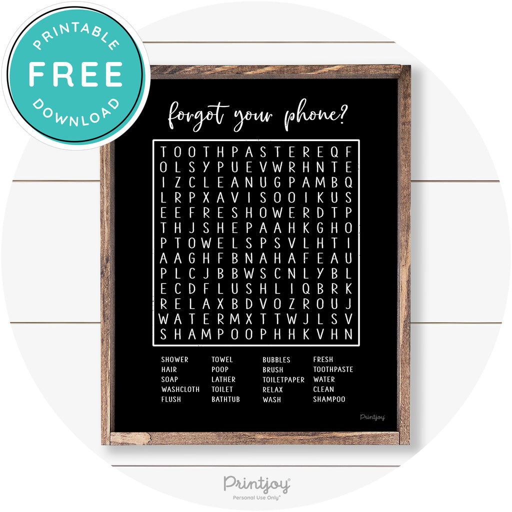 Forgot Your Phone Word Search Funny Bathroom Art Free Printable