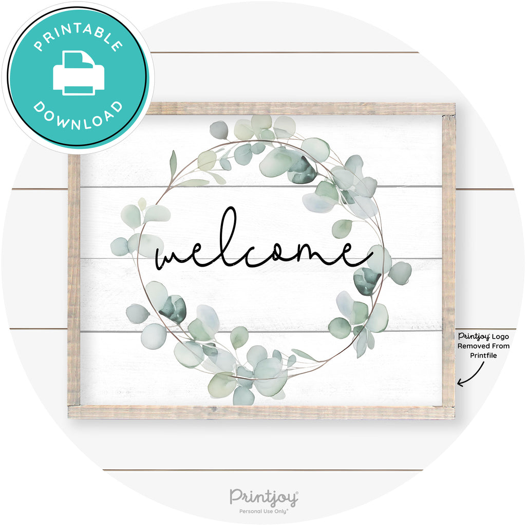 Welcome Watercolor Eucalyptus Wreath Farmhouse Art Free Printable