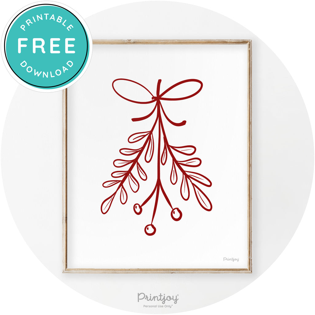 Mistletoe Drawing Christmas Transitional Wall Art Decor Free Printable